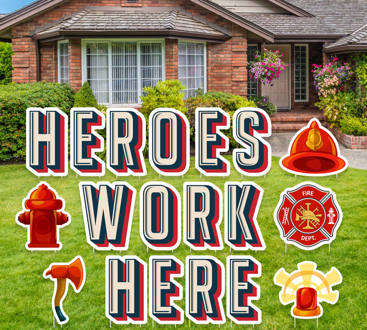 A Heroes Work/Lives Here Large Yard Sign – Hashtag Cutouts